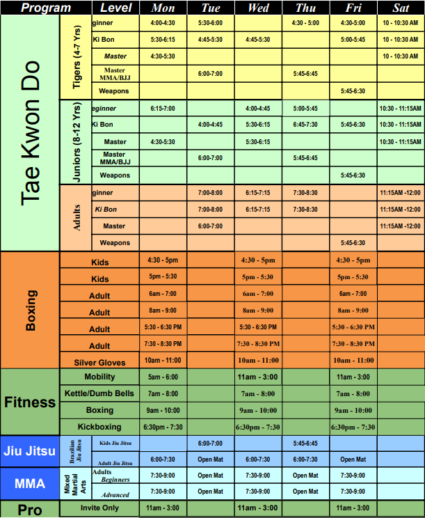 Martial Arts Class Schedule | Lighthouse Point